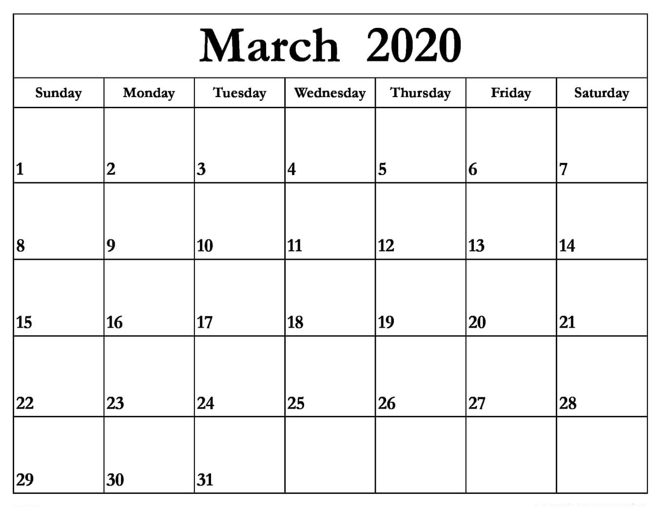 march 2020 calendar printable