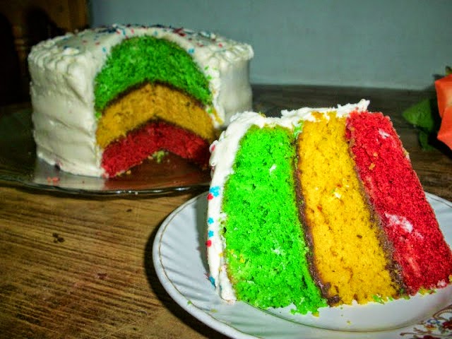 FUN RECIPE WORLD : Tri-Colour Rainbow Cake Recipe