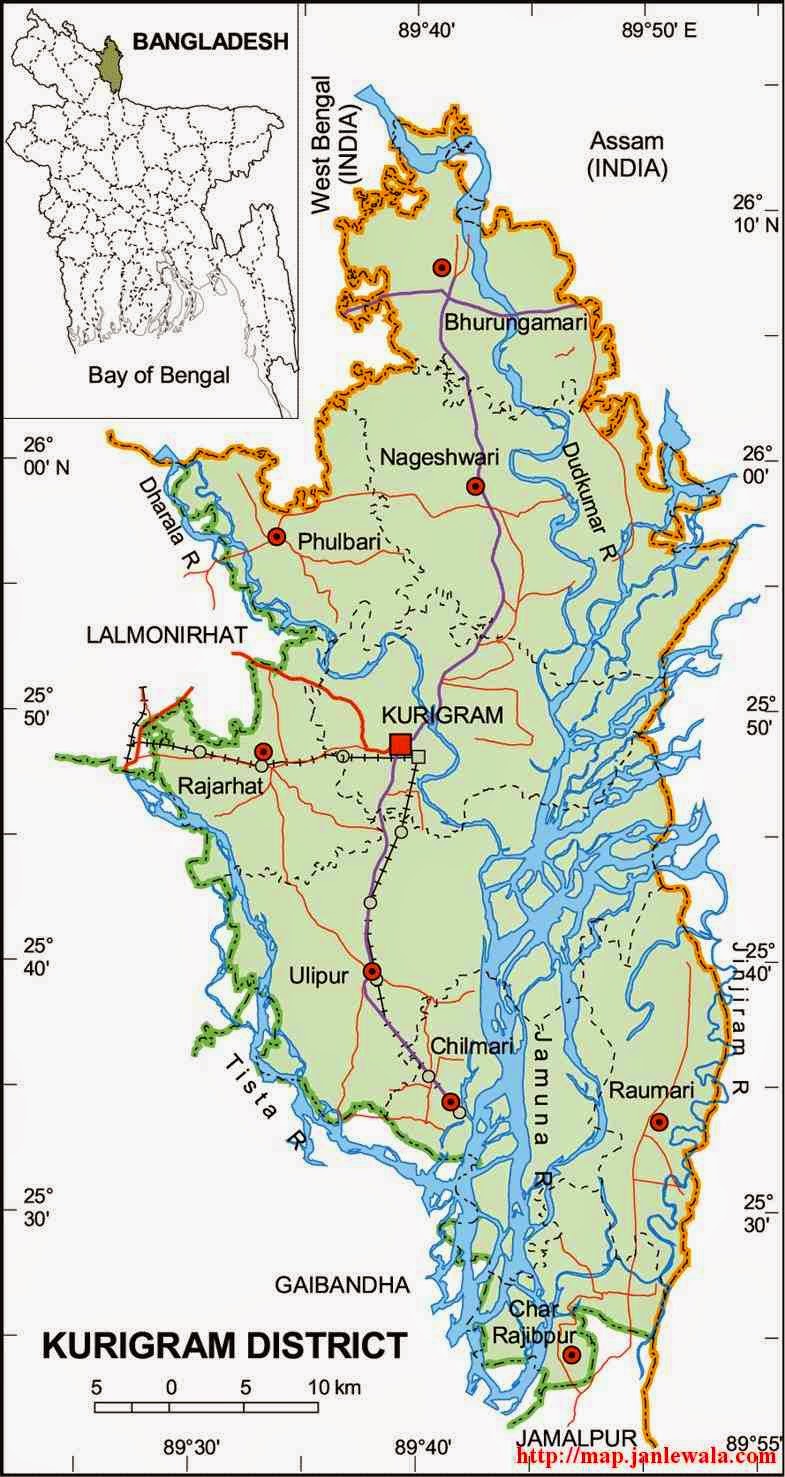 Kurigram Zila Map, Rangpur Division, Bangladesh