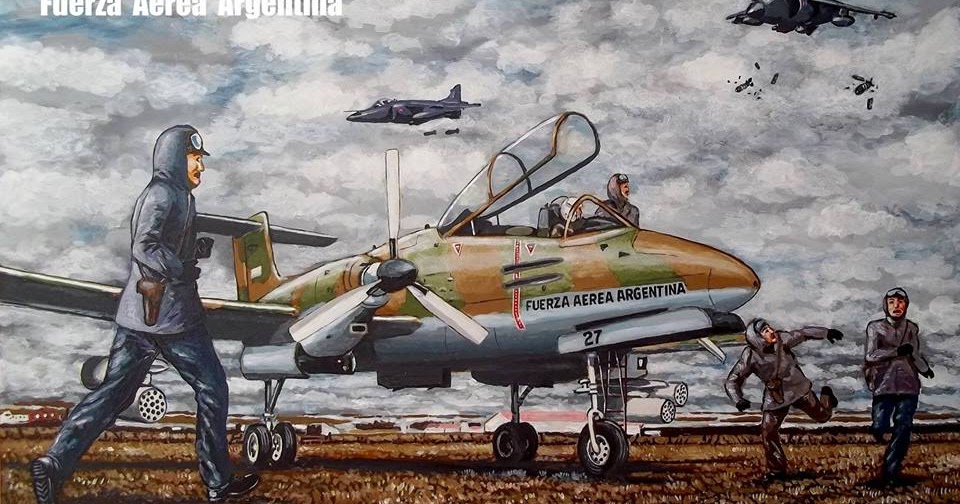 FDRA - Malvinas: Arte: El ataque aéreo a Goose Green