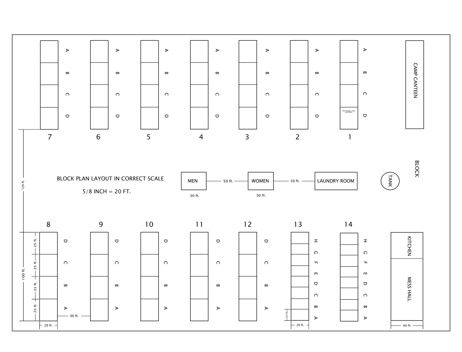 POSTON CONCENTRATION CAMP BLOCK MAPS: Block Map Layout to Scale