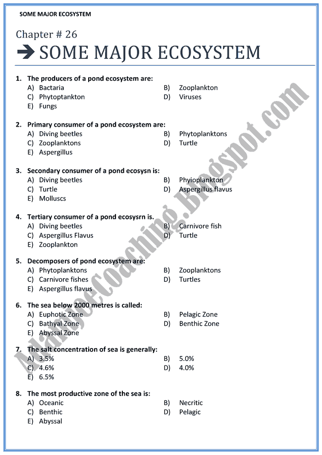 Adamjee Coaching: Biology Mcqs XII - Some Major Ecosystems - Mcqs