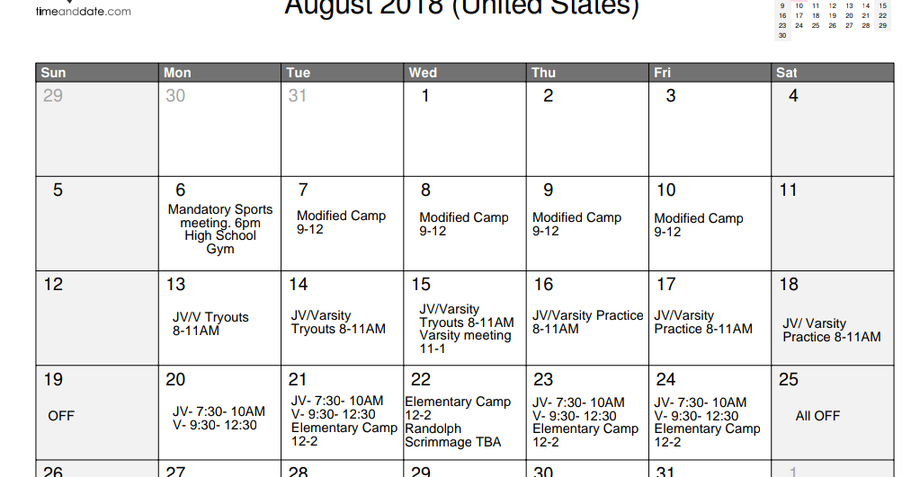 AUGUST SCHEDULE