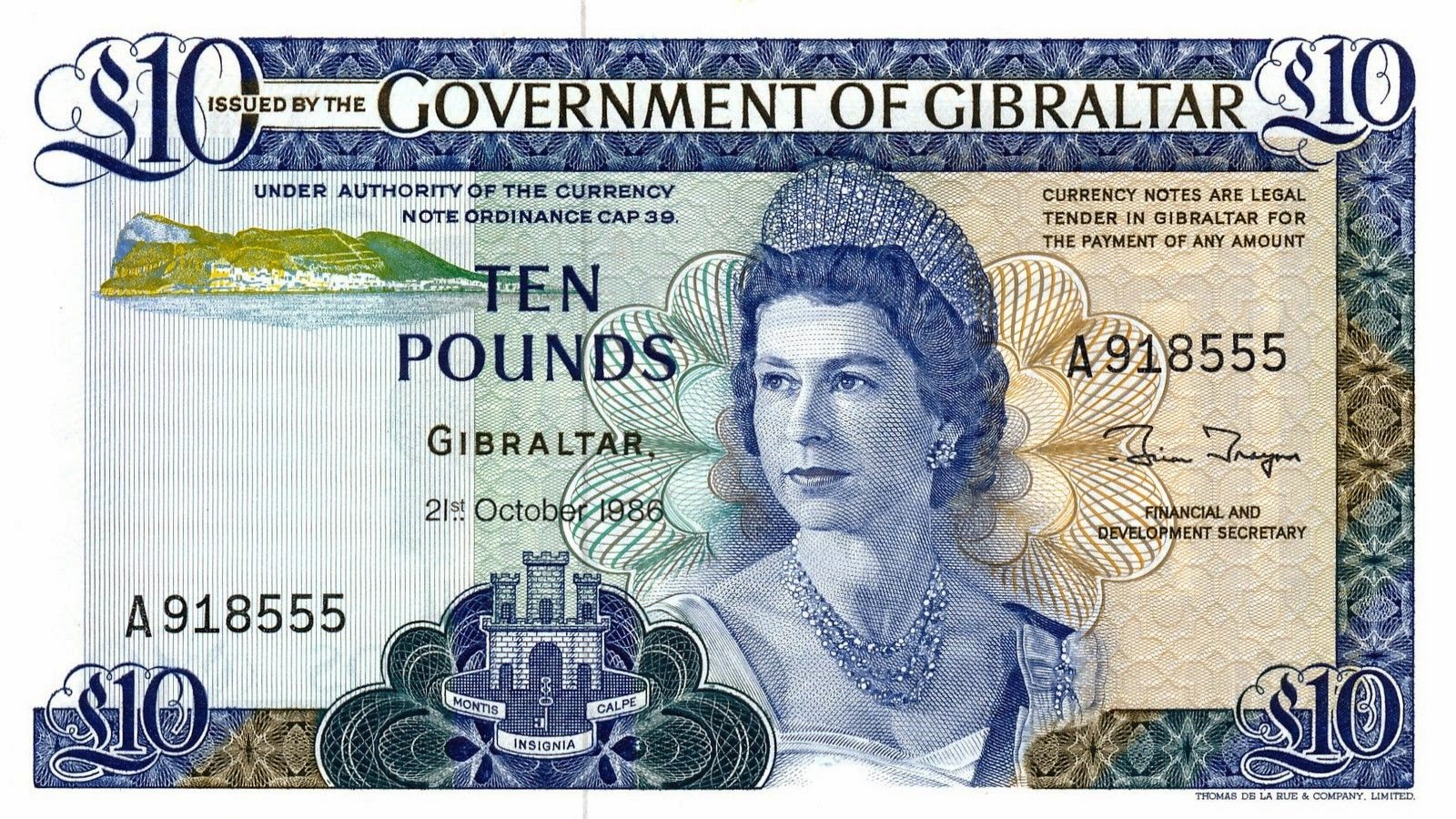 Gibraltar 10 Pounds banknote 1986 Queen Elizabeth II|World Banknotes ...
