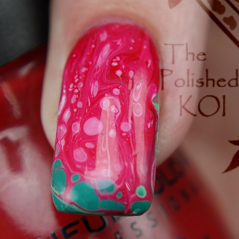 The Polished KOI: Watermelon Fluid Nail Art ft. Sinful Colors Redrum