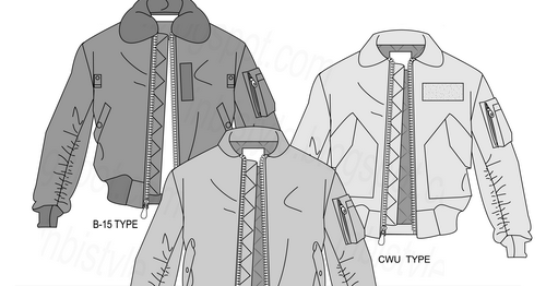 B15, MA1, CWU Flight Jackets Vector Flat Sketches