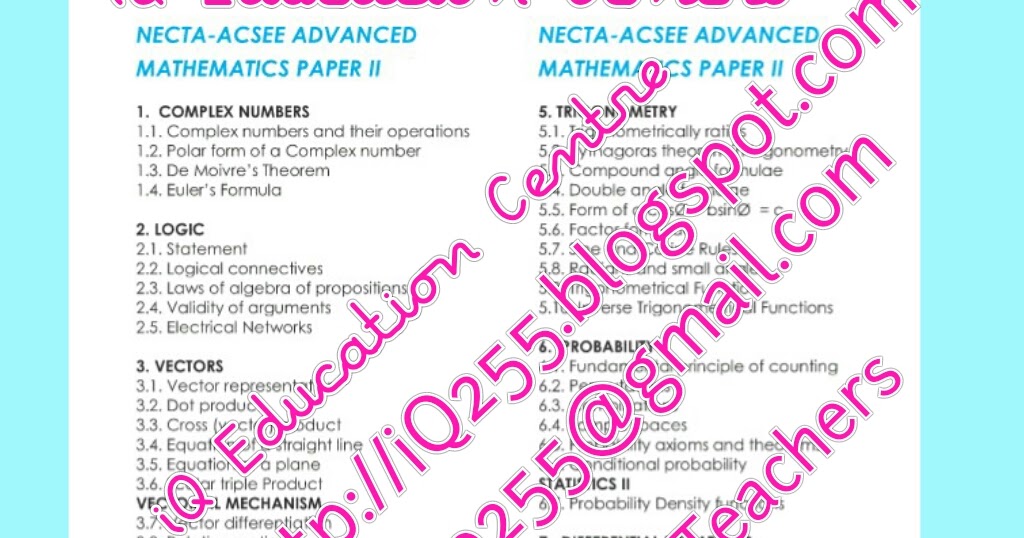 iQ255 : Mathematics and Physics Teachers: NECTA-ACSEE ADVANCED ...