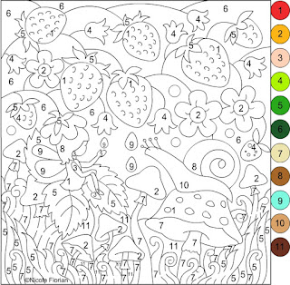Nicole's Free Coloring Pages: COLOR BY NUMBER * SNAIL&STRAWBERRIES