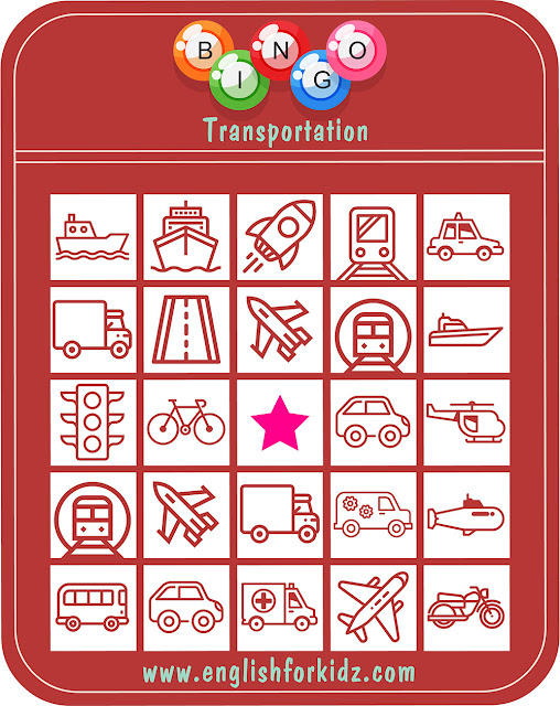 Printable Transportation Bingo Game