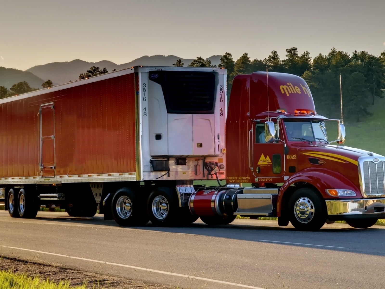 BANCO DE IMÁGENES: Tráiler de color rojo transitando en la carretera ...