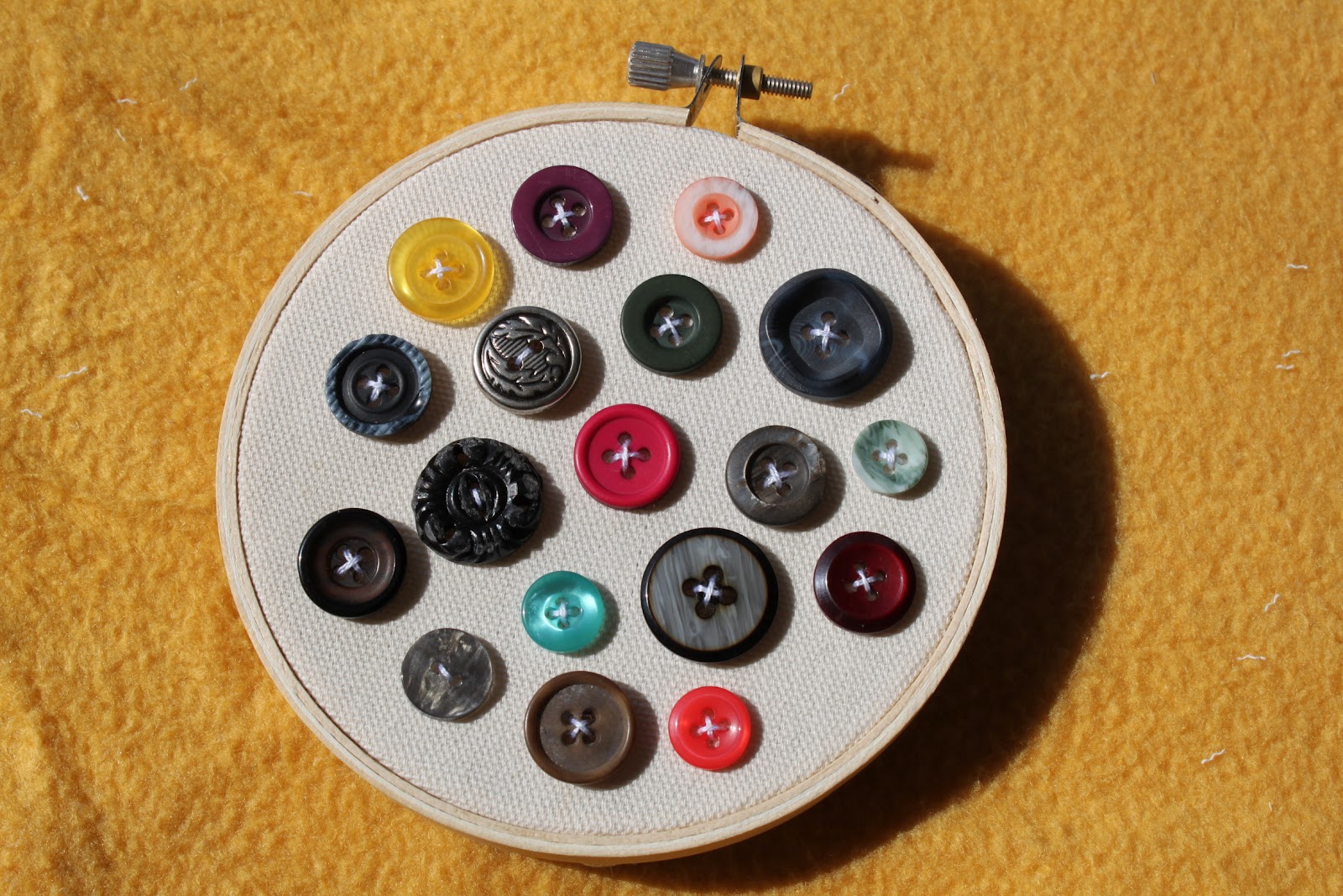 1 Creative Endeavor: March 15: Buttons in Embroidery Hoop