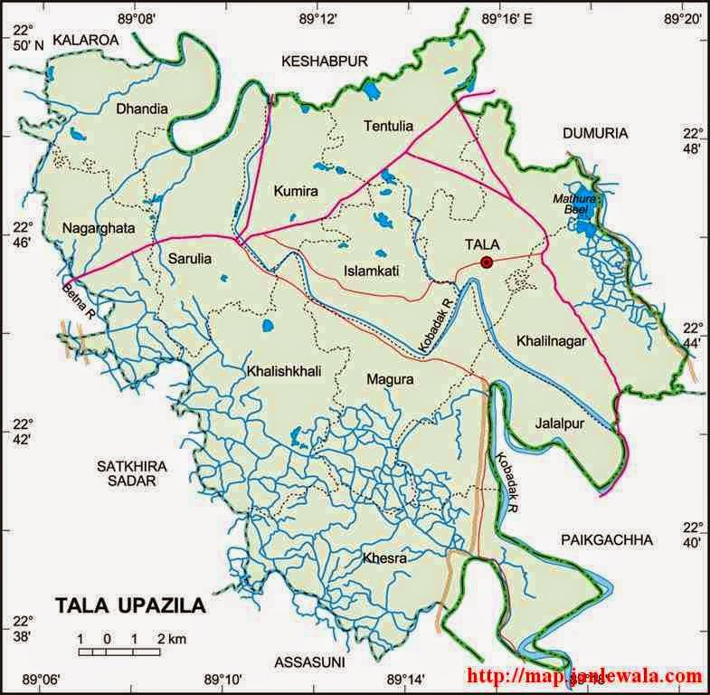 Tala Upazila Map, Satkhira District, Bangladesh
