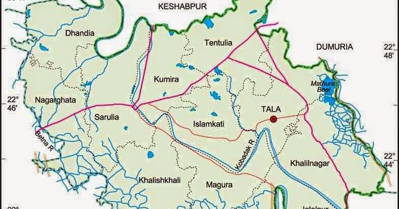 Tala Upazila Map, Satkhira District, Bangladesh