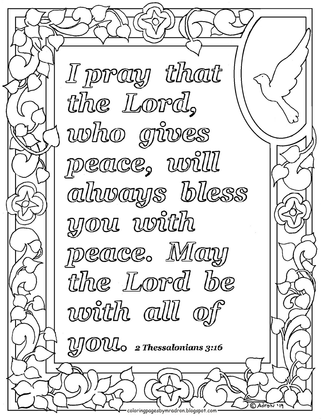 Coloring Pages for Kids by Mr. Adron: Free 2 Thessalonians 3:16 Print ...