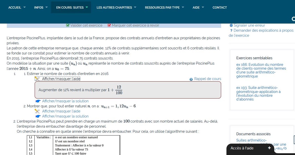 Exercice d'application suites type BAC ES