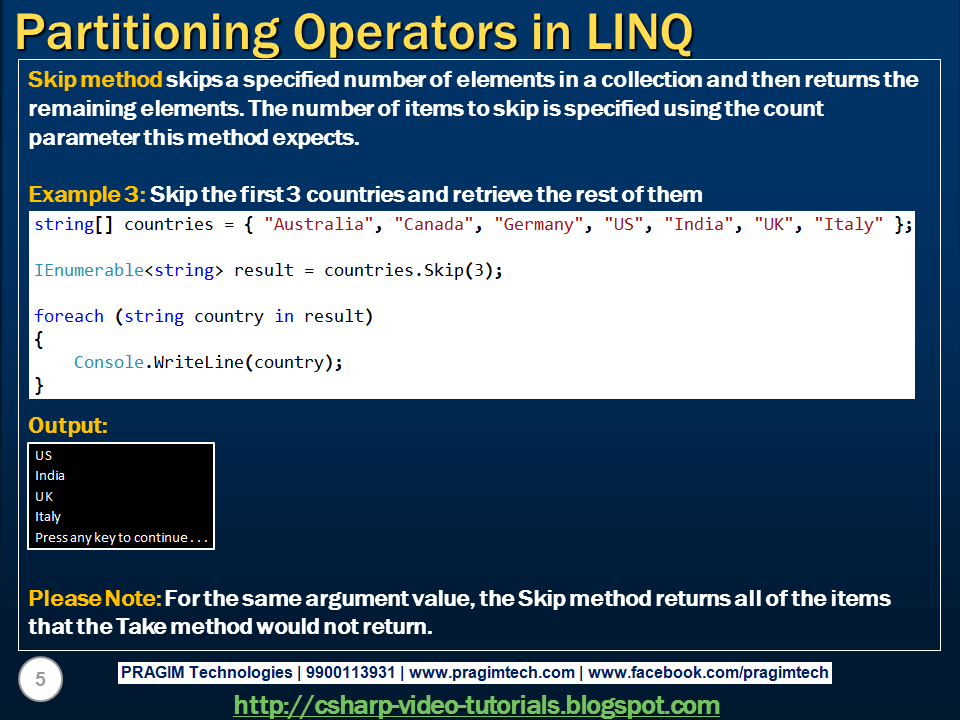Sql Server Net And C Video Tutorial Part 12 Partitioning Operators In Linq