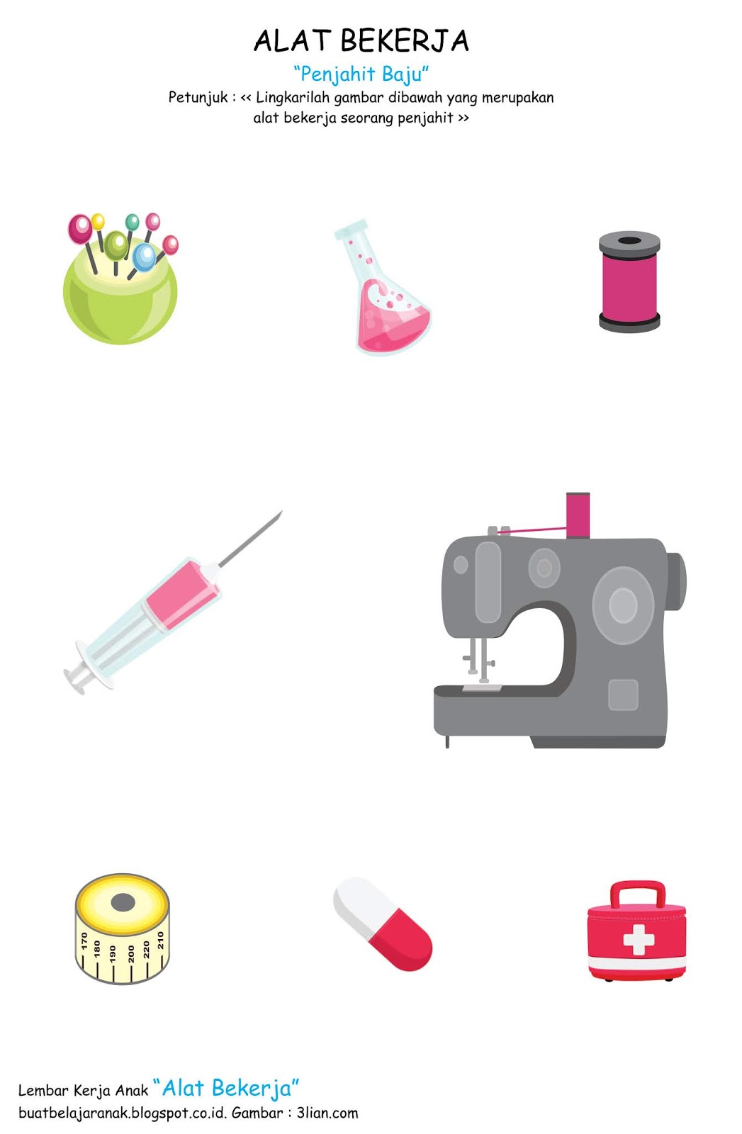 Lembar Kerja Anak Bertema Alat Bekerja Penjahit - Tembel Panci Blog