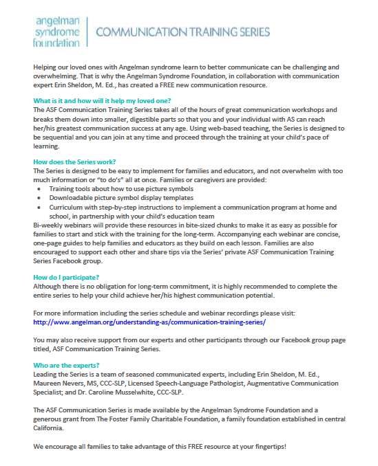 AAC Girls: Angelman Communication Training Series Flyer