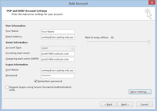 JK: Set up USYD student email accounts in Outlook 2013
