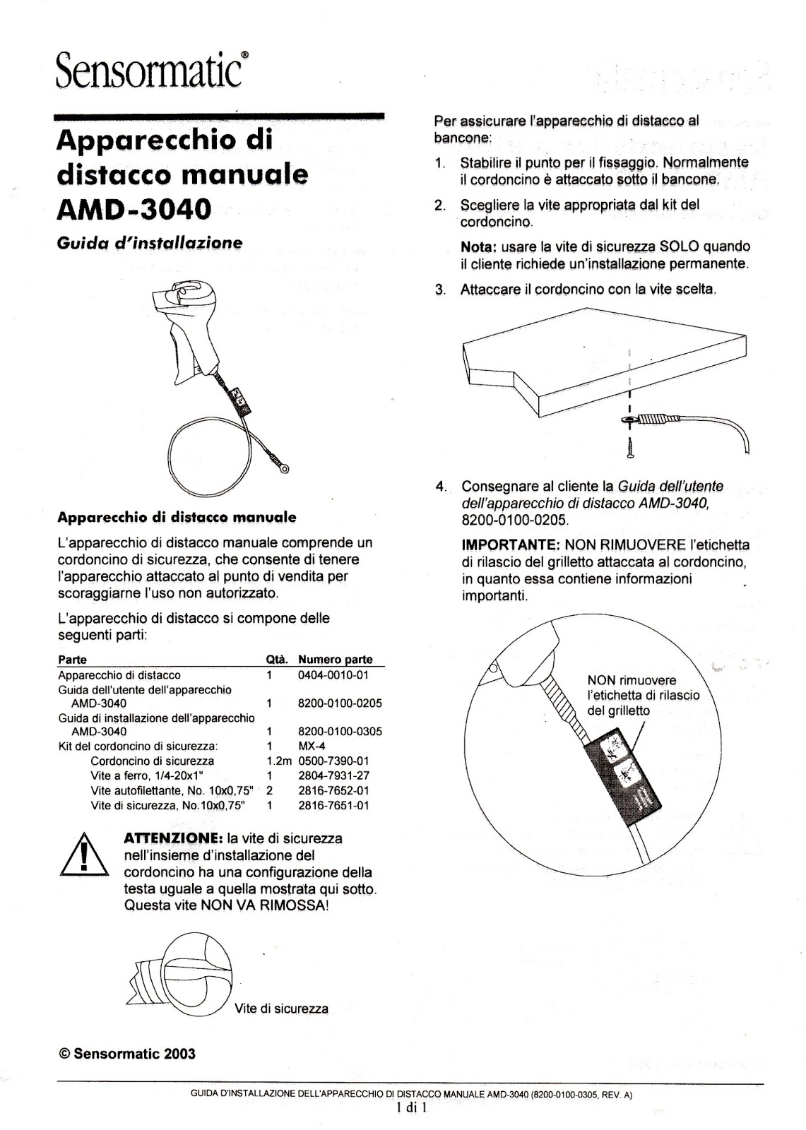 Manual Book : Sensormatic AMD-3040 Hand Detacher Installation Guide ...
