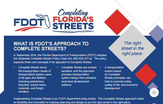 BikeWalkLee Blog: FDOT delivers on its Complete Streets Implementation Plan