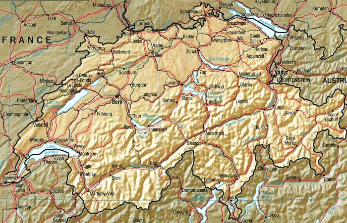 google maps europe: Map of Switzerland Country Area