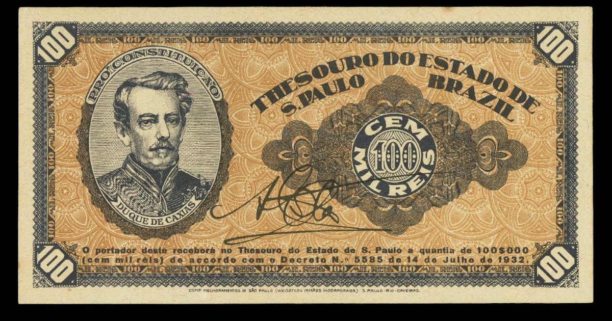 Brazil 100 Mil Reis banknote 1932 Sao Paulo|World Banknotes & Coins ...