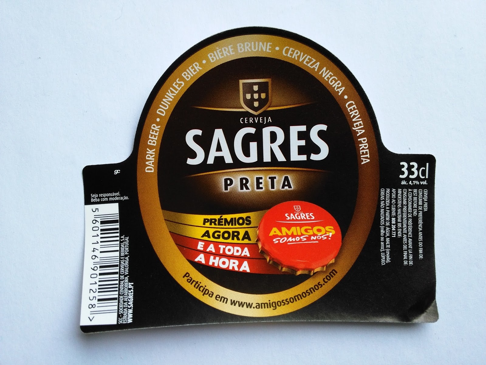 Bazar do Coleccionador: Rótulo Cerveja Sagres Preta Amigos Somos Nós 33cl