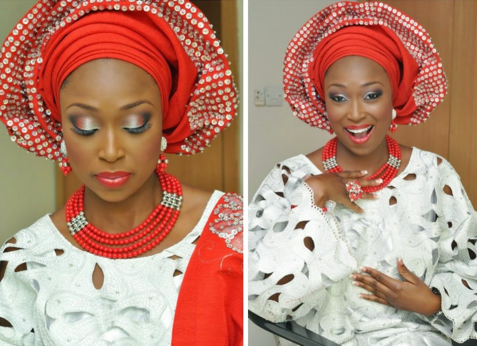 Nigerian Gele Styles : Red and White Combinations - DeZango