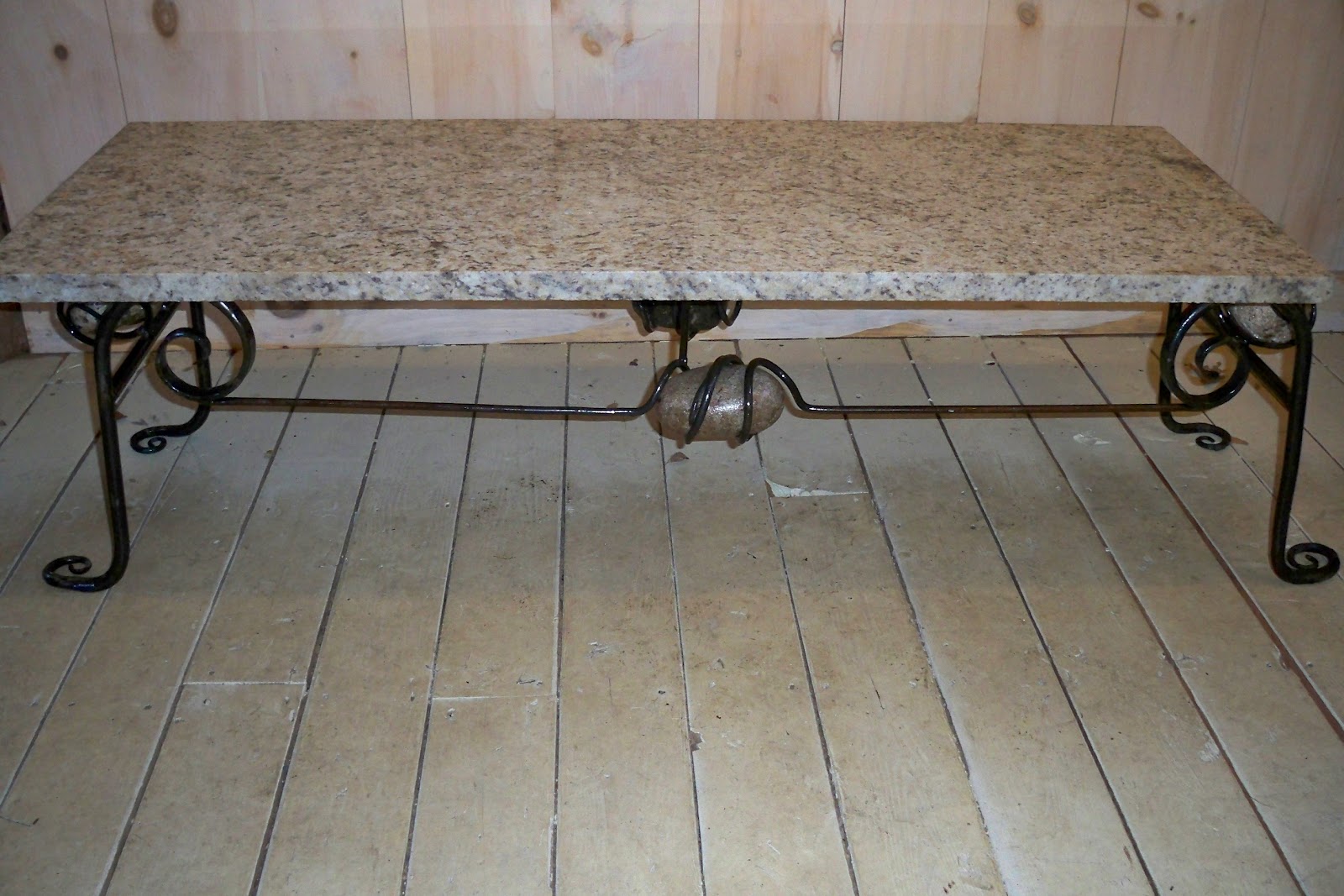 Granite table with beach stones