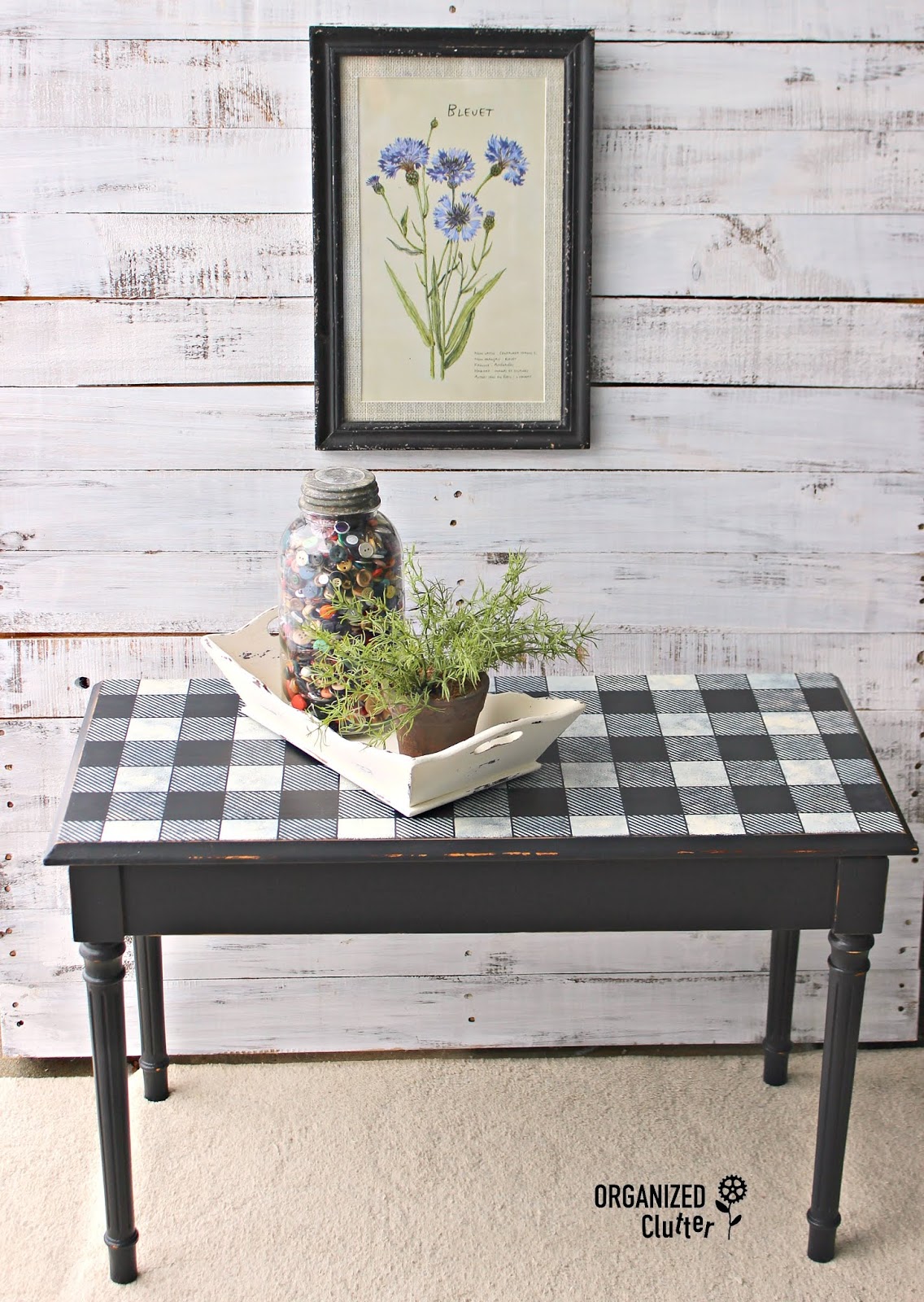 An Oak End Table Upcycle with Paint & Buffalo Check Stencil - Organized ...