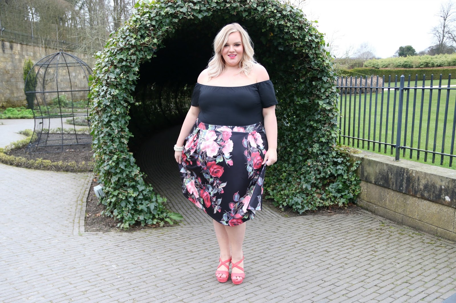 AX Paris Curve Rose Print Bardot Dress at Yours Clothing - WhatLauraLoves