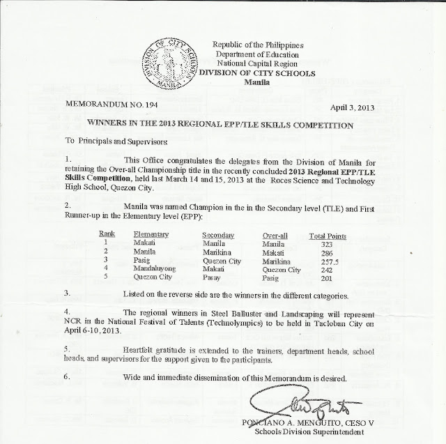 Department of Education Manila: 2013 Regional EPP/TLE Competition ...
