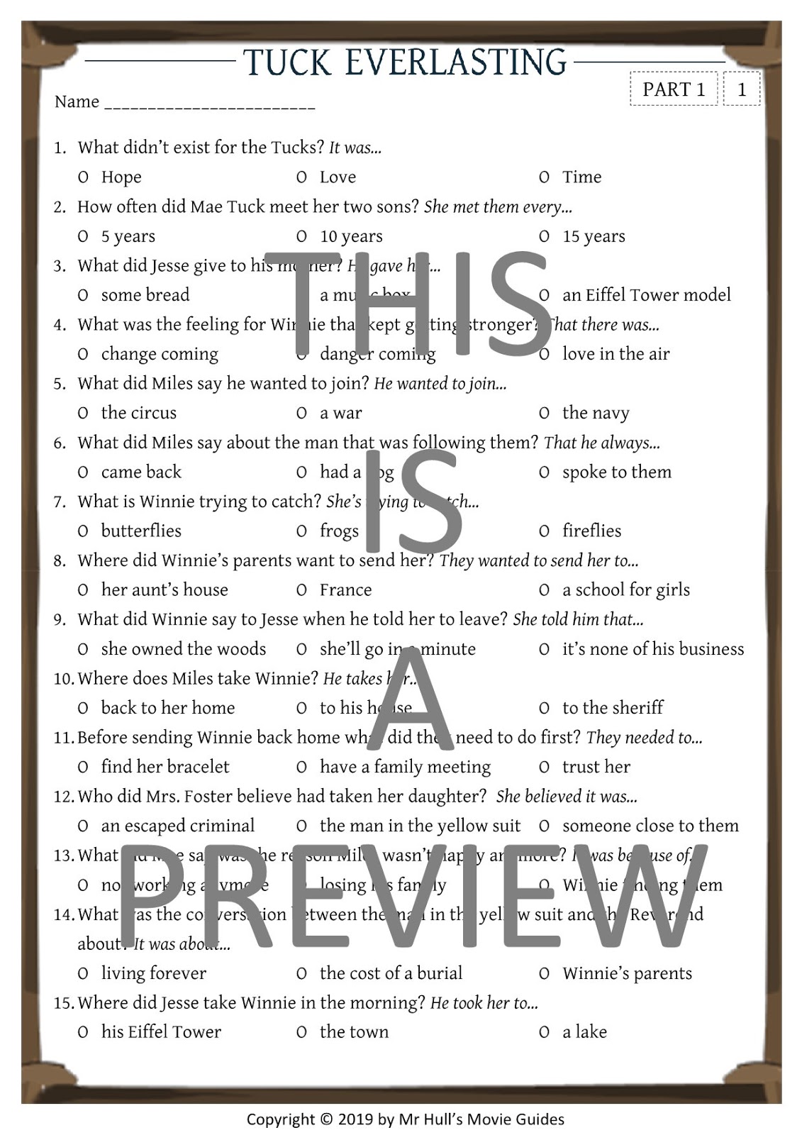 Tuck Everlasting Movie Guide + Activities - Answer Keys Included ...