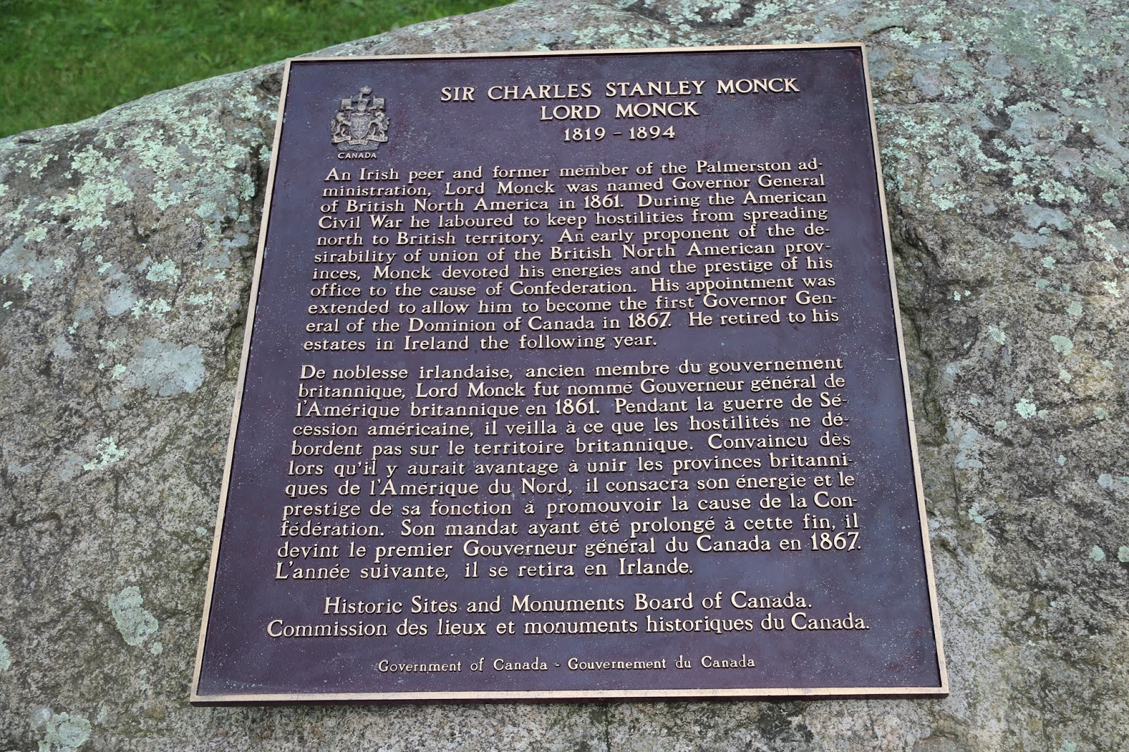 Memorials in Ottawa: Sir Charles Stanley Monck Plaque Revisited