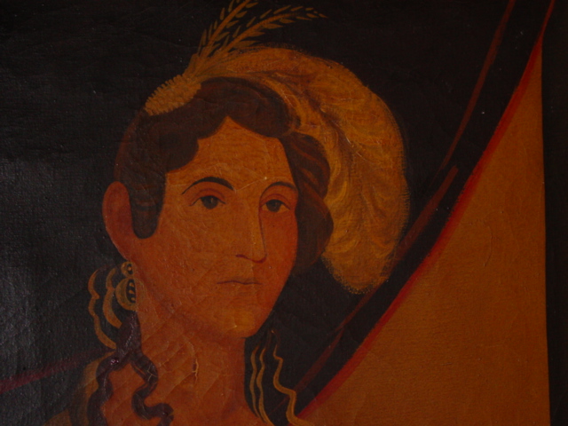 Primitive Folk Art Lady with Feather and Leaf