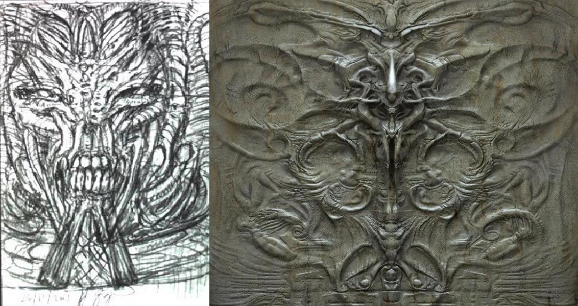 Alien Explorations: Prometheus: Giger-esque relief in the ampule room
