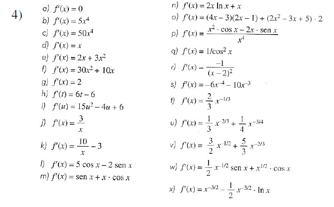 A LUZ DA MATEMÁTICA: EXERCÍCIOS DE DERIVADAS DA FUNÇÃO COM GABARITO