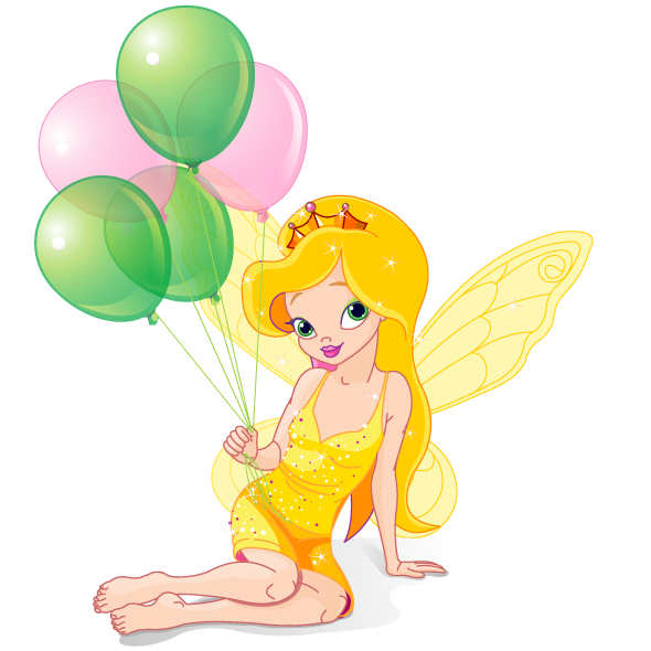 Hada infantil dorada con globos | Vector Clipart