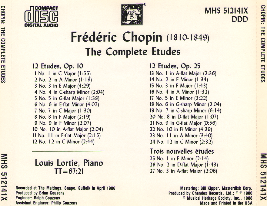 Música clásica: Chopin - Lortie - Los Estudios