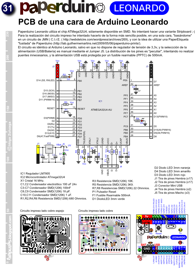 Txapuzas electrónicas: Paperduino Leonardo: Clon de Arduino Leonardo en un PCB de una sola cara