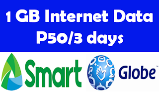 1GB Consumable Data for Smart and Globe Users (P50/3 Days)