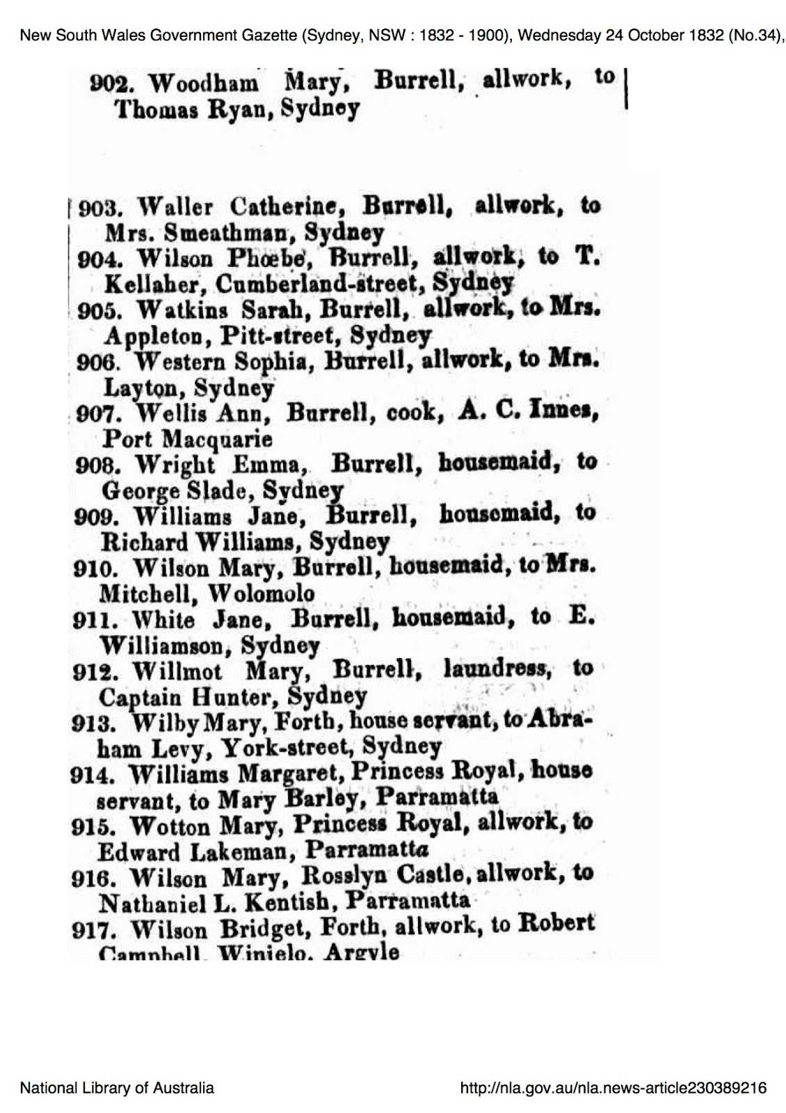 HEADLINES OF OLD: FEMALE CONVICTS ASSIGNED MAY 1832 TROVE TUESDAY 7 MAY ...