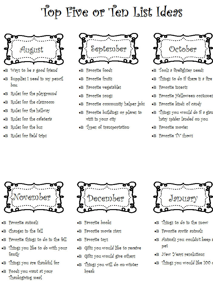 Kindergarten Nerd Herd: Top Ten Lists