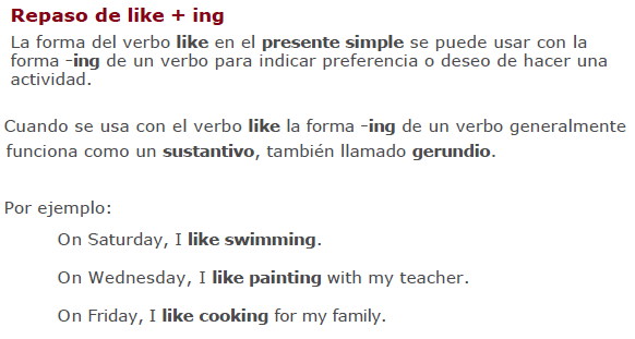 Apuntes de Ingles: Like + ing