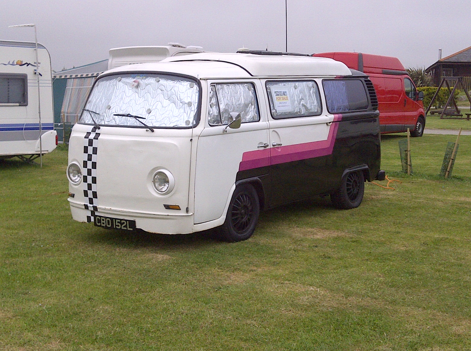 pink stripe VW campervan: Our campervan