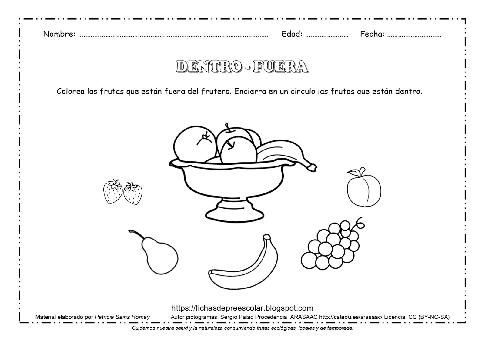 FICHAS DE EDUCACIÓN PREESCOLAR: CONCEPTOS BÁSICOS: DENTRO - FUERA ...