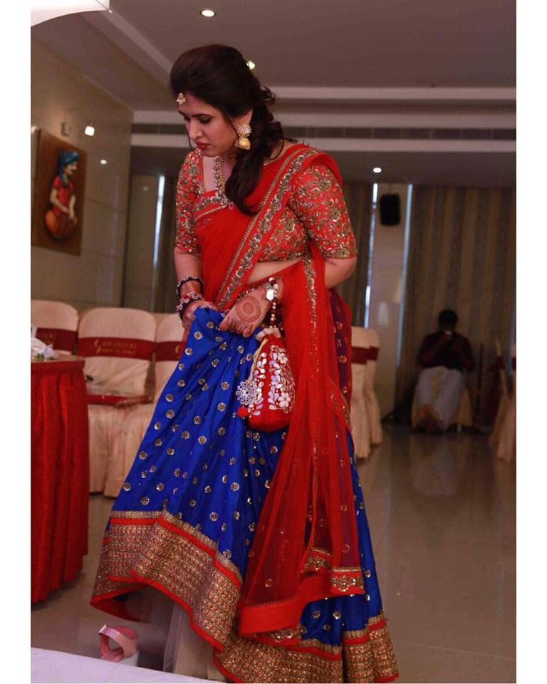 Bride in Shilpa Reddy Half Saree - Saree Blouse Patterns