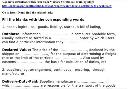 Vocational Training Resources for ESL Teachers: Logistics vocabulary ...