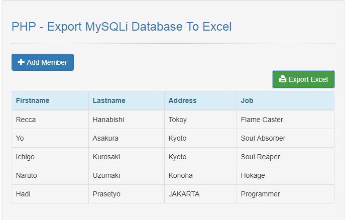 Export data ke dalam microsof excel menggunakan php
